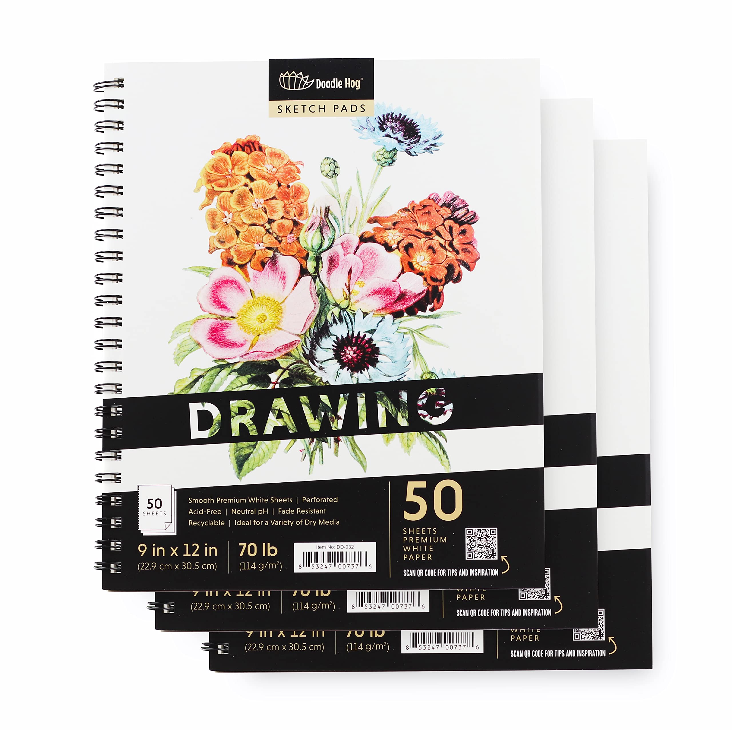 3PK Spiral Bound Drawing Pads - 9"x12" White Paper – Doodle Hog